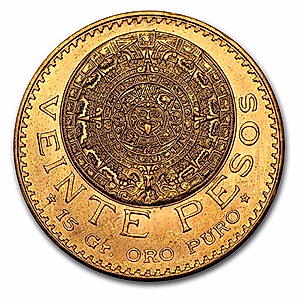1917-1959 (Random Year) Mexican Gold 20 Pesos Coin AGW .4823 Troy oz Brilliant Uncirculated with a Certificate of Authenticity - Moneda de 15 Gr de Oro Puro 20 MXN BU
