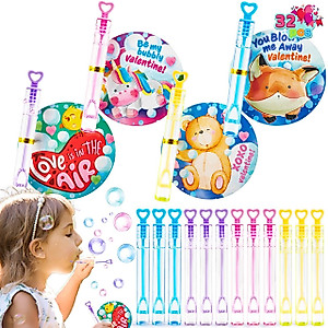 JOYIN 32 Pcs Valentines Day Gift Cards with Mini Bubble Maker Wands for Kids, Valentine Party Favor Toys, Valentine's Day Kids Classroom Exchange Prizes, Bubble Wands with Cards, Photo Prop Decor