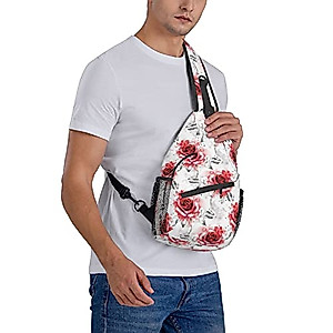 SUPLUCHOM Sling Bag Red Rose Gray Flower Hiking Daypack Crossbody Shoulder Backpack Travel Chest Pack for Men Women