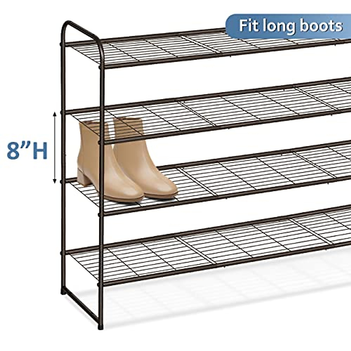 AOODA 4 Tier Long Shoe Organizer for Closet, Wide Stackable Metal Shoe Rack for Entryway, Bedroom, Floor, Shoe Shelf Storage Organizer Holds 30 Pairs of Men Sneakers (Bronze)