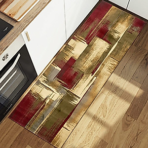 GUBIYU Bohemian Rug Runner Rockwood Modern Geometric Patchwork Polypropylene Indoor Area Rug with Rubber Backing for Living Room Bedroom Abstract Rug in Black Blue Brown Burgundy Gray Olive 23.6x59 In