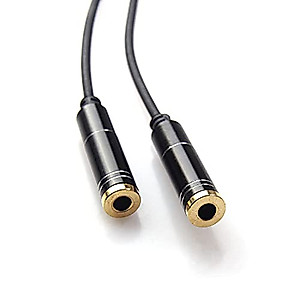 REXUS Black 2-Pack 3.5mm Y Splitter Stereo Audio Cable 4-Pole Male to 2 Female for Headphone, Headset Splitter Adapter Extension Aux Cable, Compatible MobilePhone and New Laptop(M22F35Hx2)