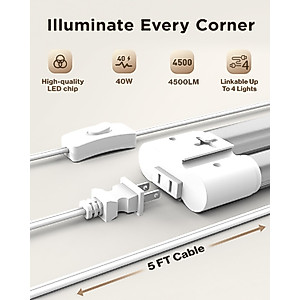 Sunco Linkable LED Utility Shop Light, 4500 LM, 5000K Daylight, 4 FT, 48 Inch Integrated Fixture for Garage, 40W Equivalent 150W, Surface + Suspension Mount, White 2 Pack