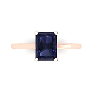 Clara Pucci 2.0 ct Emerald Cut Solitaire Simulated Blue Sapphire Engagement Bridal Promise Anniversary Ring 18K Rose Gold Size 3.5