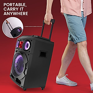 Pyle Portable Bluetooth PA Speaker System - 800W 10” Rechargeable Speaker, TWS, Party Light, LED Display, FM/AUX/MP3/USB/SD, Wheels - Wireless Mic, Remote Control, Tablet Holder Included - PHP210DJT