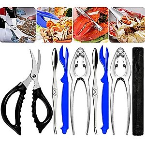 Crab Leg Crackers and Tools - 7 Piece Seafood Tools Upgrade Stainless Steel Lobster Crackers and Picks Set