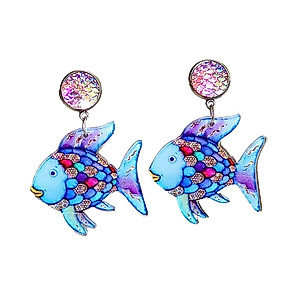 Acrylic Rainbow Fish Earrings Whale Mermaid Drop Dangle Earrings Cute Ocean Animal Earrings for Women-Mermaid