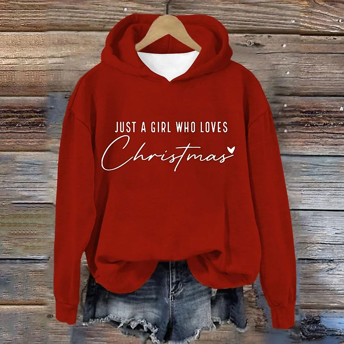 BLUBUKLKUN deals of the day lightning deals Women Hoodie Sweatshirt Just A Girl Who Loves Christmas Sweatshirt Xmas Sweater Crewneck Pullover Tops Funny (Red, XL)