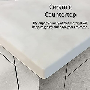 Bell+Modern Harborfront 36 in W x 18.25 in D White Bath Vanity with Side Cabinet, White Ceramic Top, and 22 in Mirror