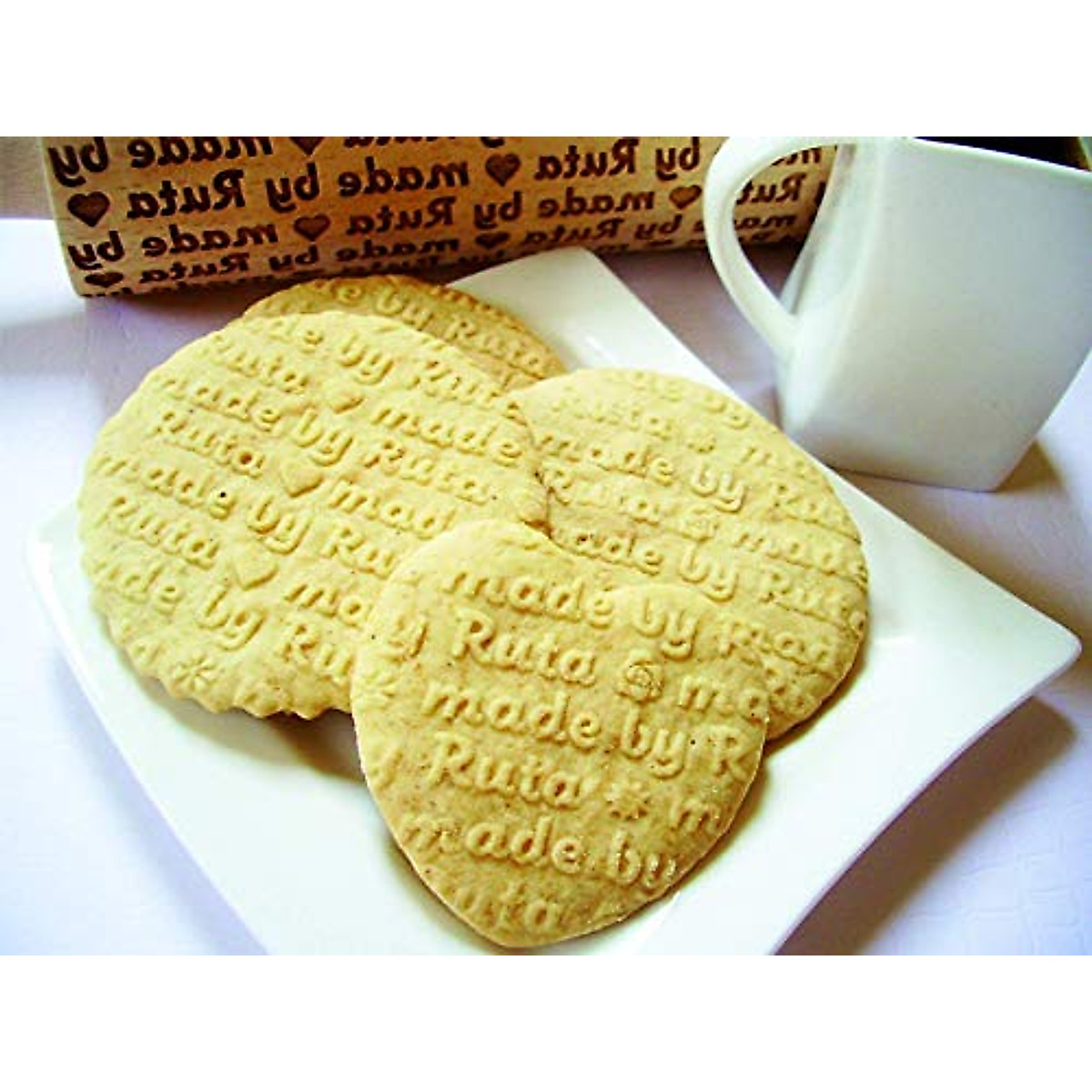 PERSONALIZED EMBOSSING ROLLING PIN WOODEN LAZER ENGRAVED for EMBOSSED COOKIES CUSTOM ENGRAVED LOGO UNIQUE GIFT