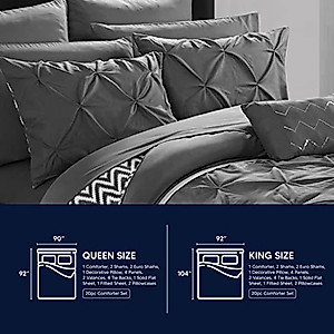 Chic Home CS0576-AN 20 Piece Jacksonville Reversible Chevron Pattern Comforter Set, King, Grey