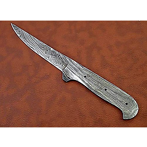 Damascus steel straight back blank blade 9.5 inches long hand forged skinning knife with 3 Pin hole, 5 inches cutting edge, 4.5" scale space, knife making supplies