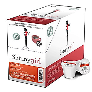 Skinnygirl Half Caff Coffee Pods for Keurig K Cups Brewers, Reduced Caffeine Medium Roast Coffee in Single Serve Cups, 24 Count