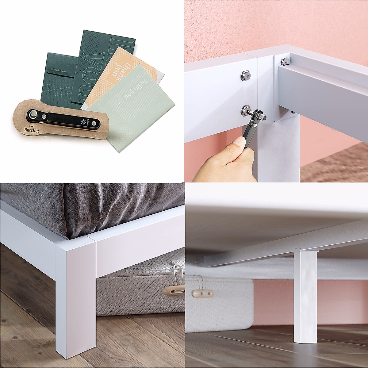 ZINUS Arnav Metal Platform Bed Frame, Wood Slat Support, No Box Spring Needed, Easy Assembly, White, Queen