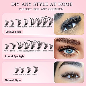 DIY Eyelash Extension Kit with 320 Pcs 60D Lash Clusters, Bond and Seal and Lash Applicator Tool 9-16mm Mix D Curl Individual Lashes Kit for Beginners Self Application DIY at Home, by Kmilro