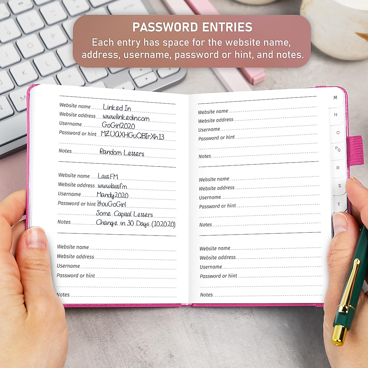 GoGirl Password Book with Alphabetical tabs - Internet Address & Password Keeper Logbook for Password Organization. Journal Notebook for Saving Website Logins Pocket Size 4.0"x5.5", Hot Pink