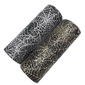 Halloween Tulle, 6 Inch x 10 Yards (30 Feet) Black Tulle Fabric, Spider Web Tulle Rolls, Black Spider Web, Glitter Tulle Rolls Silver