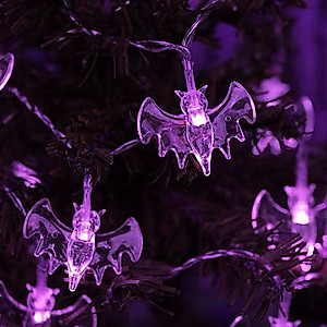 ZOOs Halloween String Lights 50 LED 16.4Ft Waterproof Purple Bat String Lights,8 Modes Battery Operated Party Decor for Garden Home Festival Decorations Trick or Treat