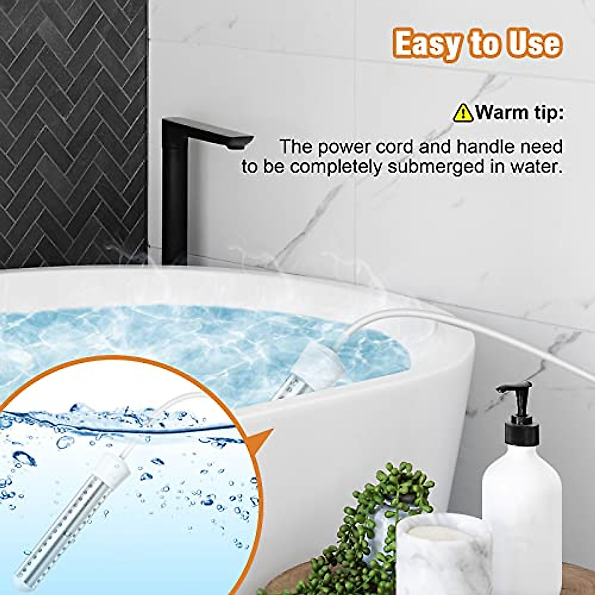 Soundfair Immersion Water Heater for Boiling Bathtub Water, Heavy Duty Submersible Bucket Water Heater with Metal Guard Cover to Heat 5 Gallons of Water in Minutes - U.S. Version