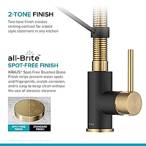 KRAUS Bolden Commercial Style 2-Function Single Handle Pull Down Kitchen Faucet in Brushed Brass/Matte Black, KPF-1610BBMB