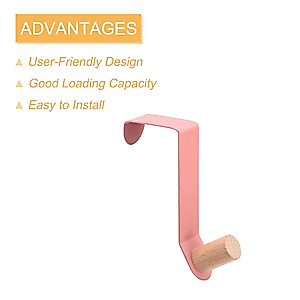 uxcell Over The Door Hooks, 4pcs - Carbon Steel Paint Door Hanger Hook, Single Hooks for Hanging Clothes, Hats, Towels (Pink)