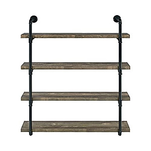 Overstock Condou Black Metal 40-inch Wall Shelf Grey Driftwood Oak Finish, Wood Finish