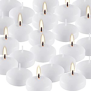 CIPHANDS 10 Hour Floating Candles, 3'' White Unscented Dripless Wax Discs, for Cylinder Vases, Centerpieces at Wedding, Party, Pool, Holiday (24 Set)