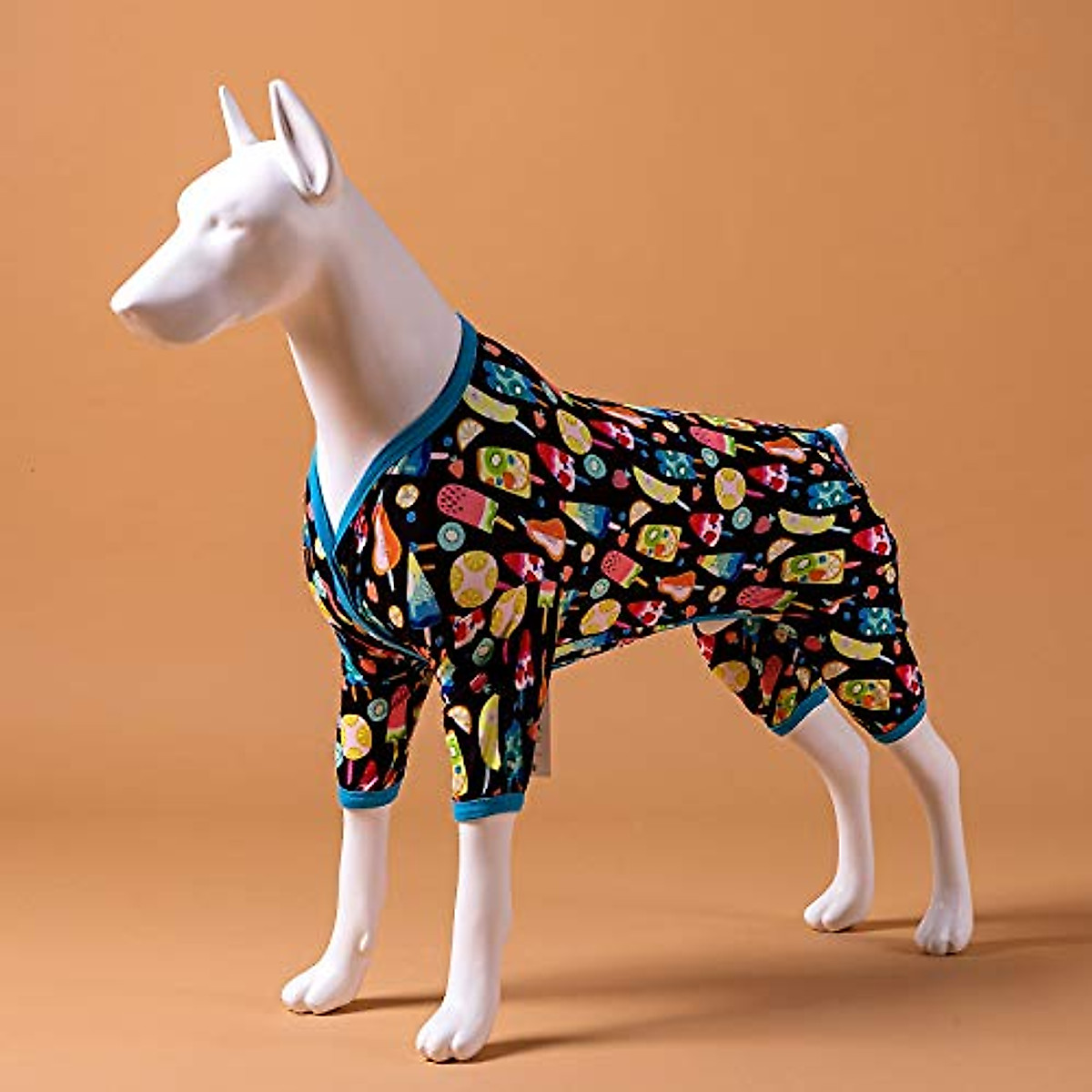 LovinPet Big Dog/Full Belly Coverage/for Big Dogs/Pullover Pitbull Shirt for Men Big Dogs/Fruit Popsicle Frozen Black Prints/Lightweight Big Dogs Pullover, Full Coverage Large Breed Dog Pjs