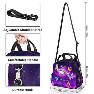 Wuetduz Purple Butterfly Cute Small Lunch Bag for Teen Girls with Strap Insulated Lunch Bag Large Capacity Reusable Lunch Bags for Adult Kids School Work Women