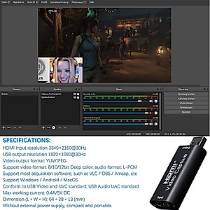 HDMI Video Capture Card, Upgraded 1080p 60fps Capture Card, Cam Link Card Audio Capture Adapter HDMI to USB 2.0 for Gaming, Live Broadcasting, Nintendo Switch, PS3/4, Xbox