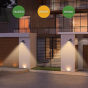 Linkind StarRay Solar Outdoor Lights, IP67 Waterproof Solar Landscape Spotlights, 16 LEDs Solar Lights for Yard Garden Driveway Porch Walkway, Auto On/Off 3000K 2-in-1 Solar Wall Lights, 2 Pack