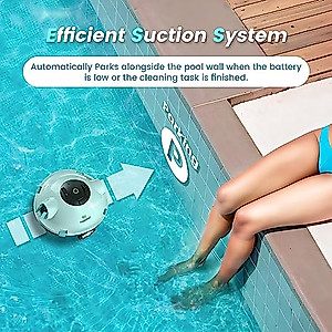 𝟮𝟬𝟮𝟯 𝙐𝙥𝙜𝙧𝙖𝙙𝙚 TASVAC Cordless Robotic Pool Cleaner, Automatic Vacuum, 90 Mins Runtime, Powerful, Self-Parking, Lightweight, Ideal for Flat Above/In-Ground up to 1100 Sq.Ft, Off-White (Y10)