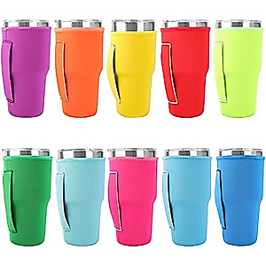 HaiMay 10 Pieces Reusable Iced Coffee Cup Sleeve Neoprene Insulated Sleeves Cup Cover Holder Tumbler Cup Drinks Sleeve Holder Idea for 30oz-32oz Cold Hot Beverages, Pure Colors Style