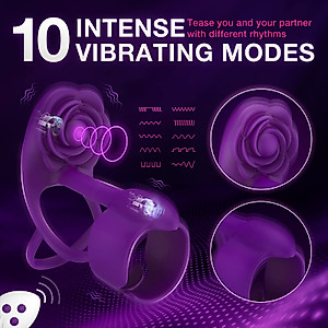 Vibrating Cock Ring Sex Toys for Couples - RIDMII 3 in 1 Vibrating Penis Ring with 10 Vibration, Rose Shaped Female Clitoral Stimulator Vibrators with Remote