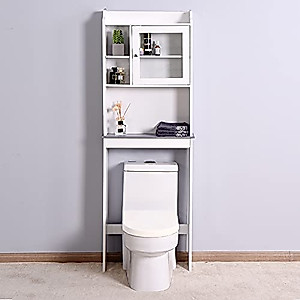 odsisfioowo Modern Over The Toilet Space Saver Organization Wood Storage Cabinet for Home, Bathroom -White