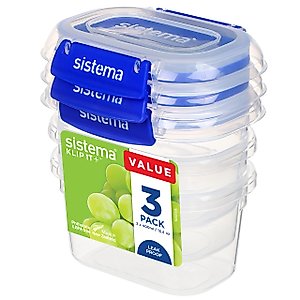 Sistema KLIP IT PLUS Food Storage Containers, 400 ml, 3 Piece Airtight Containers Set, Leak-Proof Seal, Easy Locking Clips, Recyclable with TerraCycle, BPA-Free