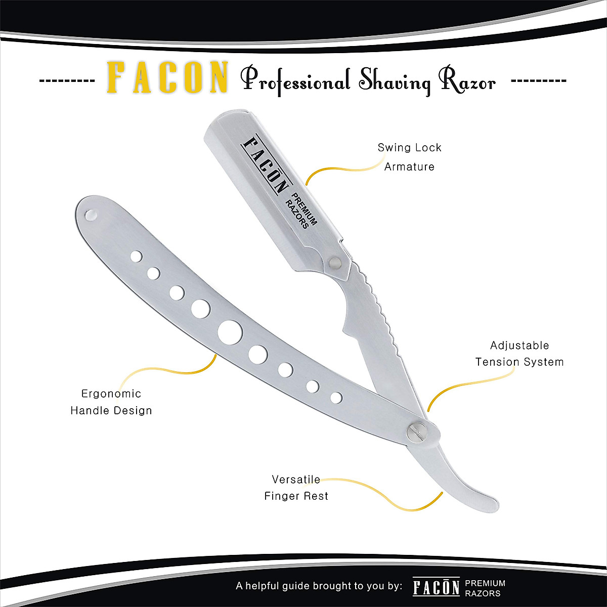 100 BLADES + Facón Classic Professional Straight Edge Barber Razor - Salon Quality Cut Throat Shavette