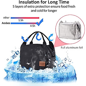 Aosbos Black Lunch Bag Women Teens Insulated Lunch Box Men Adult Lunchbox Lunch Tote Reusable Meal Prep Container Bag Bento Box Cooler Bag for Work Office Picnic Loncheras Para Hombres Mujer