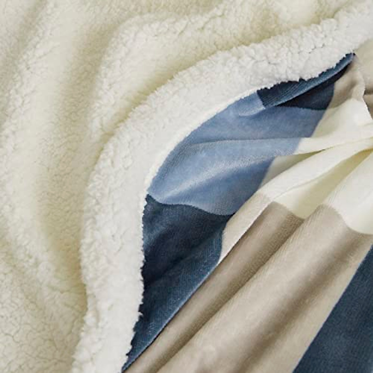 Gracelife Sherpa Throw Blanket 60”x80”, Plaid Warm Cozy Throw Blankets for Sofa, Couch, Bed, Reversible Throws Fluffy Plush Flannel Fleece Blankets and Throws for Adults Women Men, Gray-Soft Blue