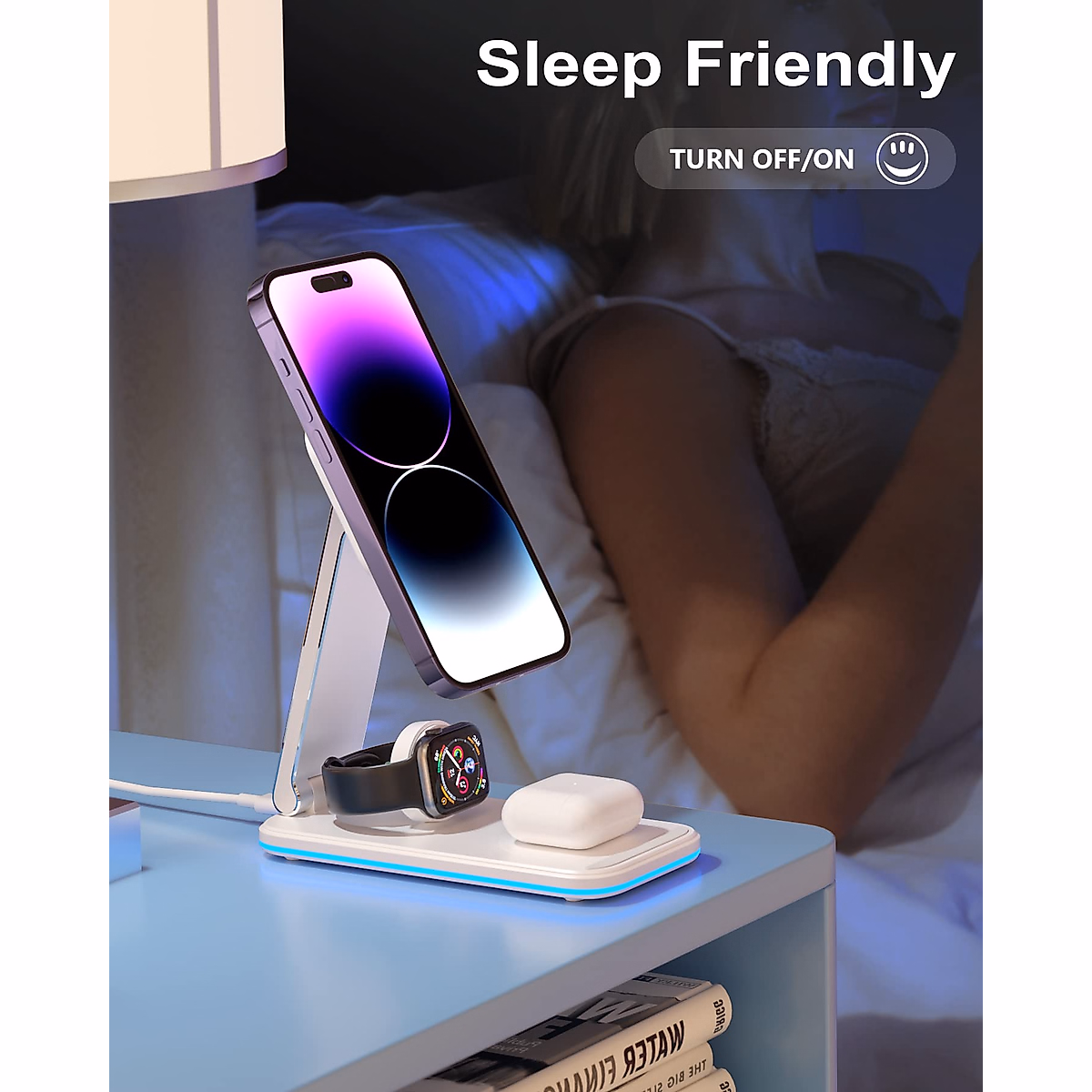 3 in 1 Wireless Charging Station Mag-Safe, BOCLOUD Aluminum Alloy Foldable Stand Portable Fast Charger for iPhone 14,13,12 Pro Max/Pro/Mini, iWatch 8/SE2/7/6/SE/5/4/3/2, AirPods Pro/3/2, white