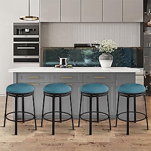 OUllUO Industrial Blue Bar Stool, 24" Counter Height, PU Leather, Backless Round Saddle, 16" Seat, 17.3 lbs, 1 Pc