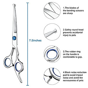 Petsvv 7.5" Curved Dog Grooming Scissors with Safety Round Tips, Light Weight Professional Pet Grooming Shears Stainless Steel for Dogs Cats Pets