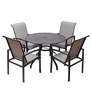 LEVELEVE 5 Piece Patio Dining Set,Outdoor Furniture 4 Textilene Chairs & 1 Round 38"x 38" Metal Slatted Table with 1.5" Umbrella Hole,Outside Porch Deck Balcony Backyard Set for 4