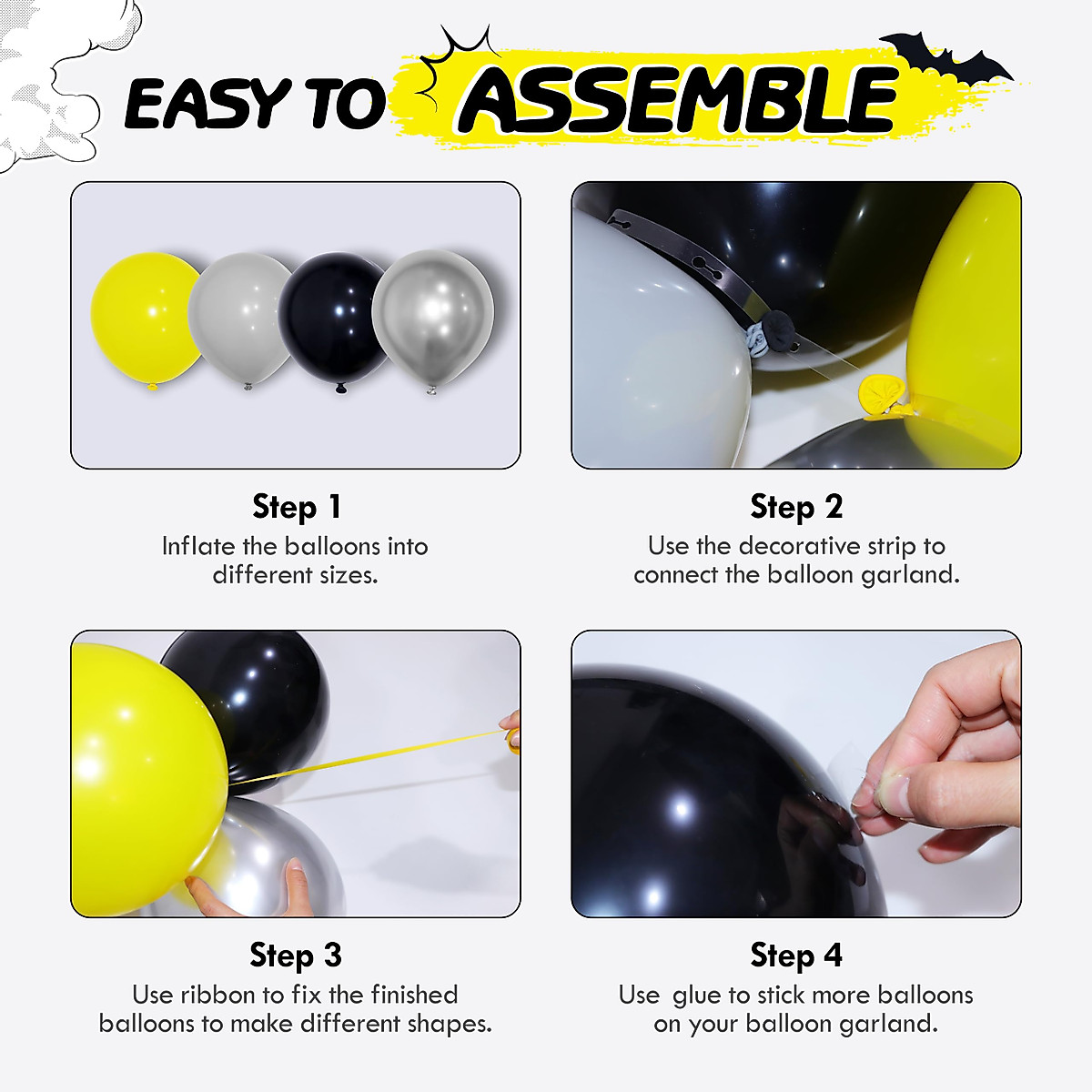 133PCS Black Yellow and Silver Balloons Arch Garland Kit, Bat Theme Balloon Arch for Man with Foil Balloons for Baby Shower Bat Theme Birthday Party Decorations