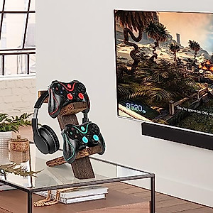 BEARUT Game Controller Holder Headset Stand 2-Tier Universal Controller Gaming PC Accessories Storage Rack Headphone Stand for Xbox Series PS5 PS4 by Wood