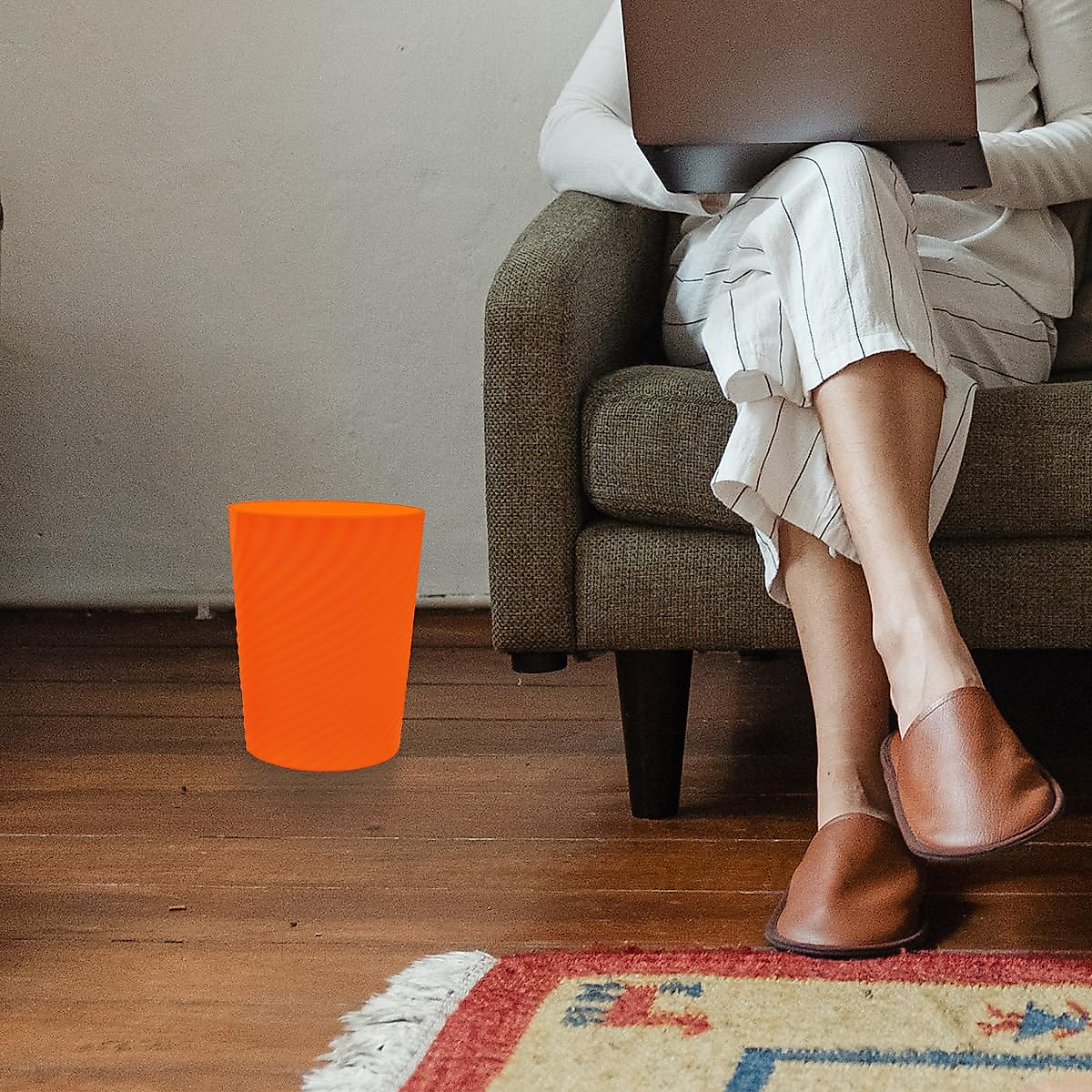 DAJITRE 1.8 Gallon Small Trash Can Wastebasket Recycling Bin Slim Profile for Compact Spaces Bathroom, Office, Bedroom, Kitchen (1.8 Gallon, Orange)