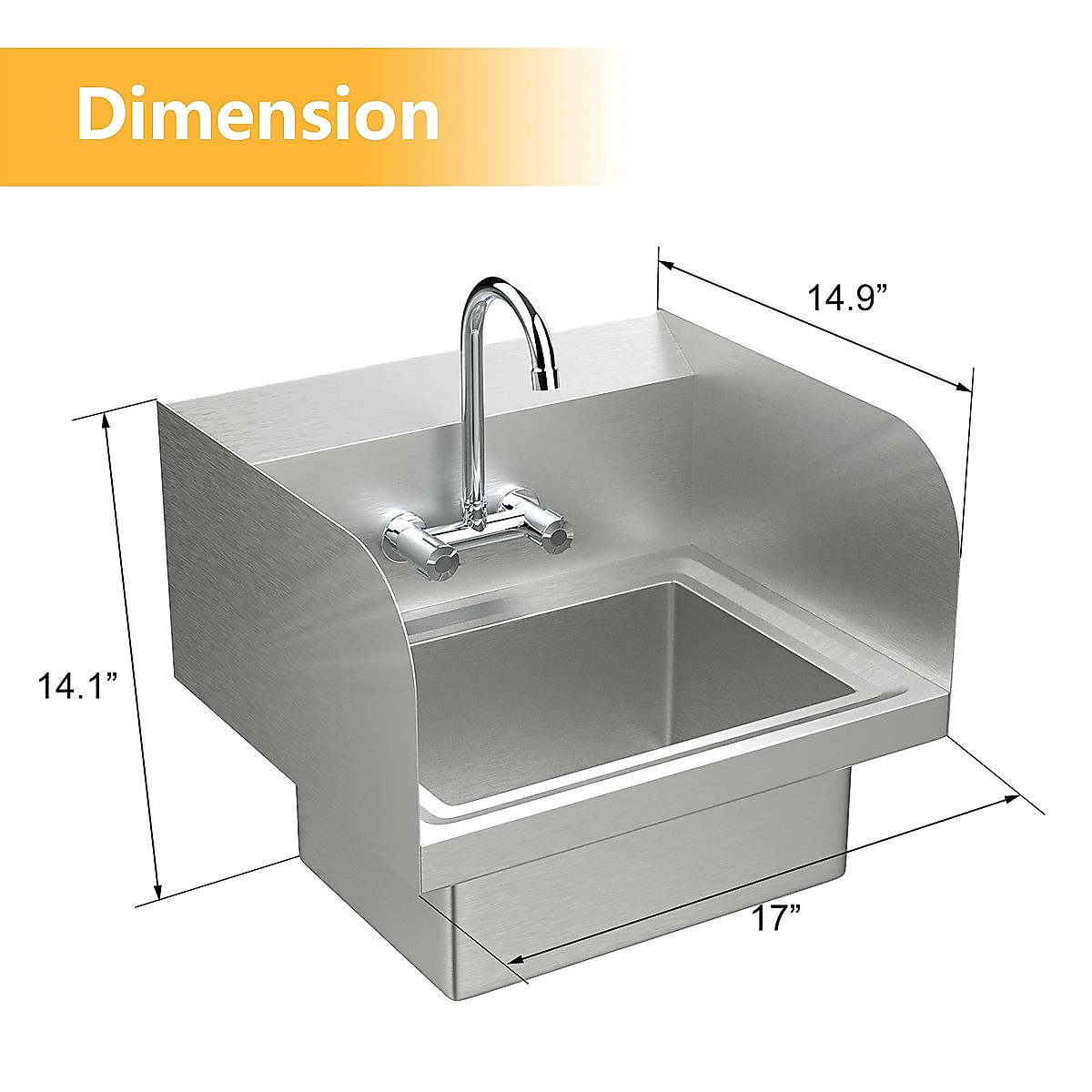 Bonnlo Upgraded Commercial Hand Wash Sink Stainless Steel Prep/Bar Sink with Side Splash Guard - Wall Mount Utility Sink Hand Washing Basin with Faucet for Commercial Restaurant RV Kitchen