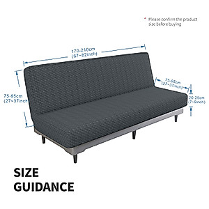 MAXIJIN Jacquard Futon Cover Stretch Armless Sofa Cover Soft Slipcover with Elastic Bottom Thick Furniture Protector for Washable Futon (Dark Gray)