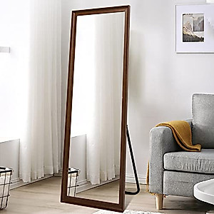 TheiaMo Full Length Mirror Wood Frame, 65×22in Floor Mirror Full Body Mirror with Standing Holder Hanging Wall Mirror, Stand Large HD Mirror, Dressing Mirror for Bedroom/Living Room, Walnut