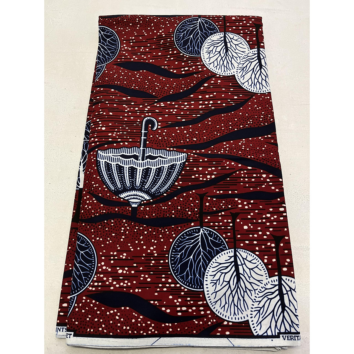 Umbrella and Trees Design African Guaranteed Wax Block Prints Fabric/African Ankara Wrapper Fabric Wax Fabrics /-Sell by 6 Yards-100% Cotton-for Dresses- Dark-Red, Dark-Blue, White, Black